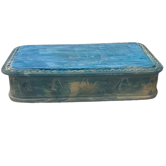 Storage & Organization | Incolay Carved Nautical Scenes Stone Blue ...